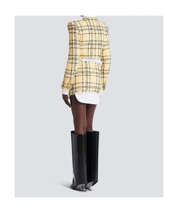 Balmain Glitter Tweed Mini Skirt With Lion Head Buttons - Yellow