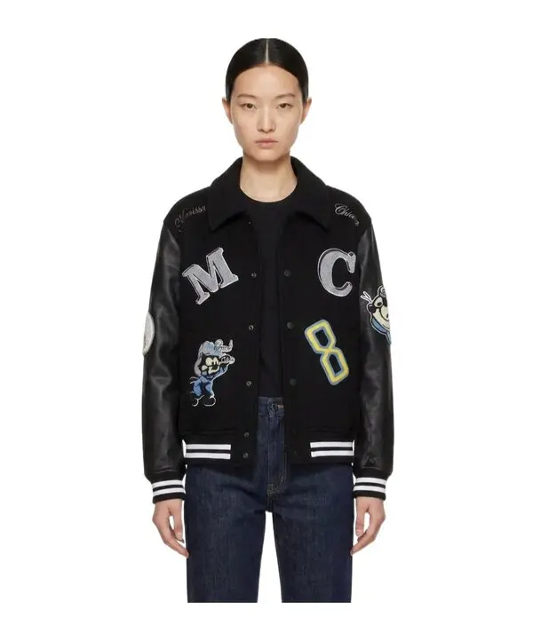 Marissa Chiara Long-sleeved Varsity Jacket With Cartoon Cat Embellishments