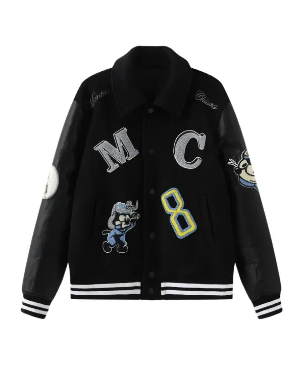 Marissa Chiara Long-sleeved Varsity Jacket With Cartoon Cat Embellishments