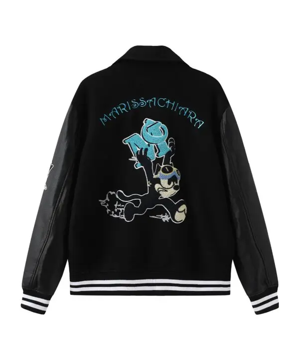Marissa Chiara Long-sleeved Varsity Jacket With Cartoon Cat Embellishments