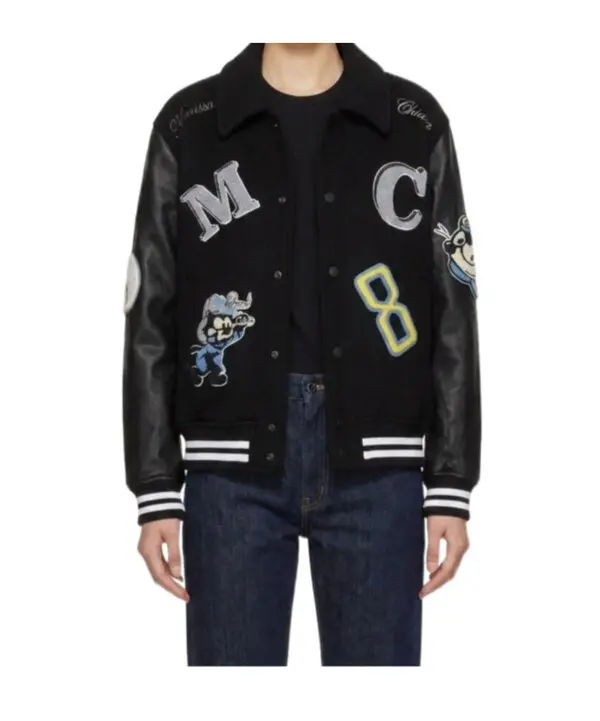 Marissa Chiara Long-sleeved Varsity Jacket With Cartoon Cat Embellishments