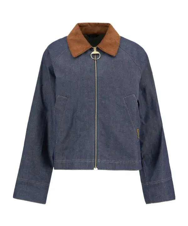 Barbour Zip Up Denim Jacket With Spread Collar - Indigo