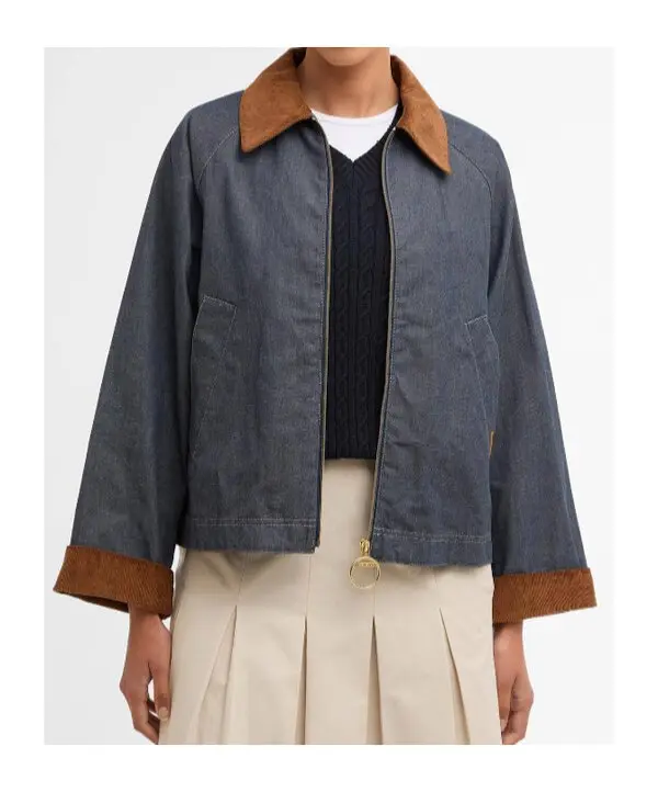 Barbour Zip Up Denim Jacket With Spread Collar - Indigo