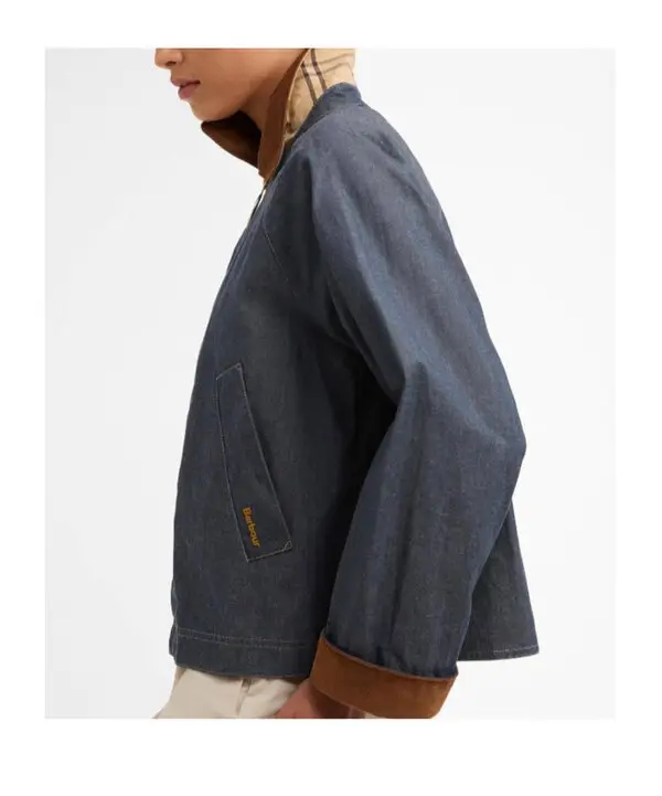Barbour Zip Up Denim Jacket With Spread Collar - Indigo