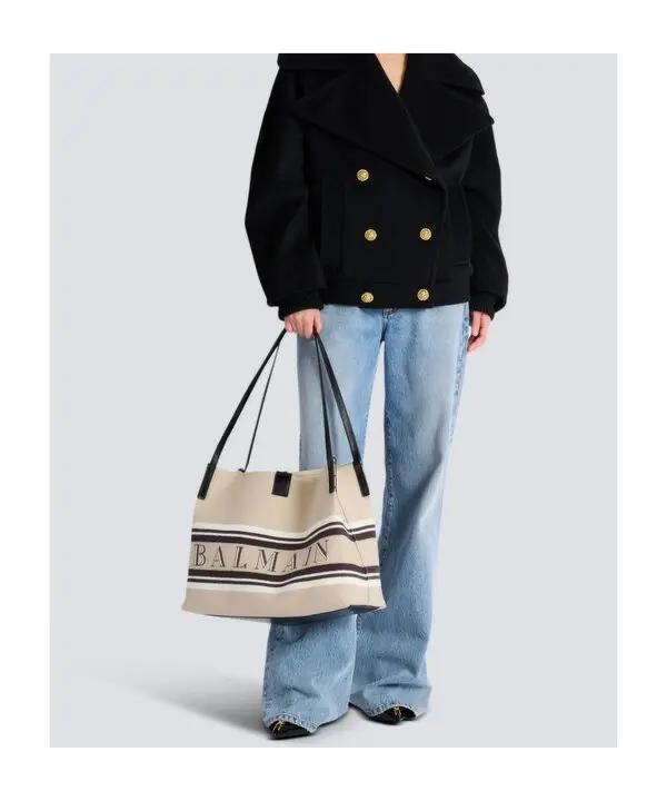 Balmain Logo Shoulder Bag - Beige