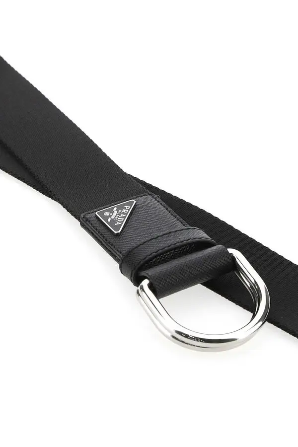 Prada Logo Plaque Woven Belt