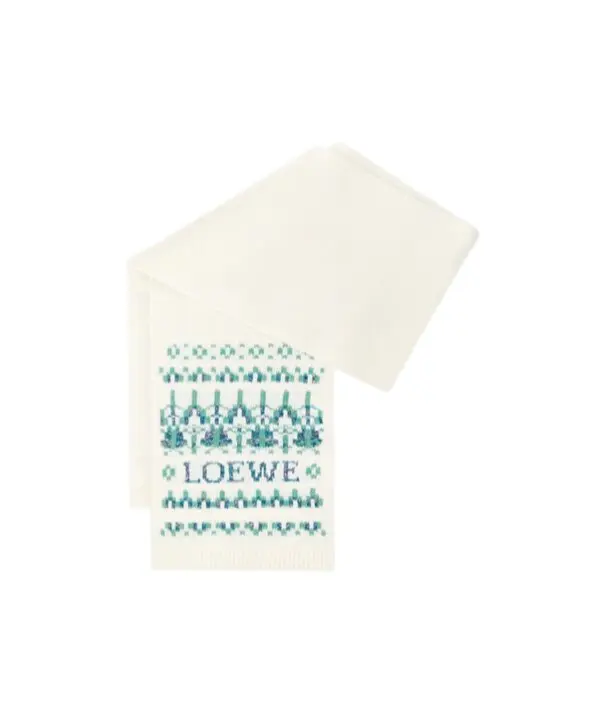Loewe Fairisle-pattern Embellished Scarf - White/mint Green
