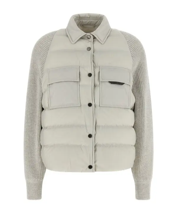 Brunello Cucinelli Down Jacket With Shirt Collar And Snap Closure - Grey
