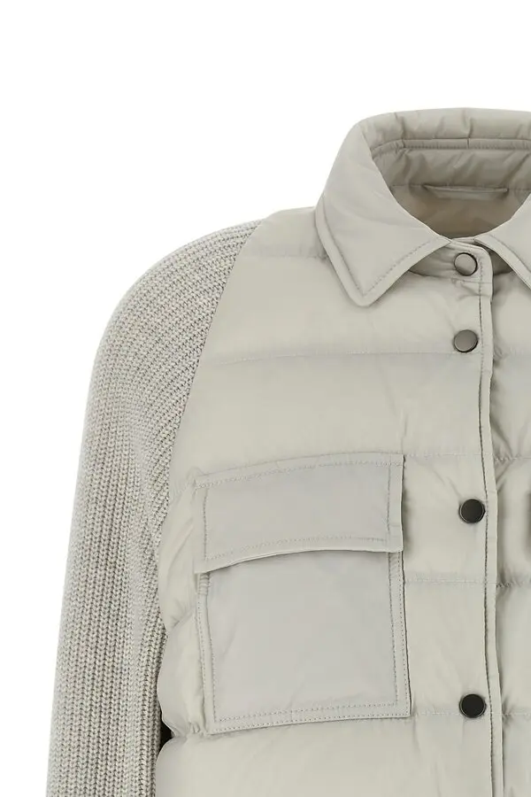 Brunello Cucinelli Down Jacket With Shirt Collar And Snap Closure - Grey