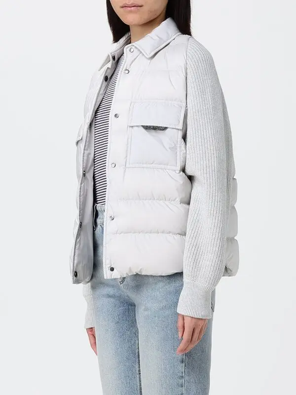Brunello Cucinelli Down Jacket With Shirt Collar And Snap Closure - Grey
