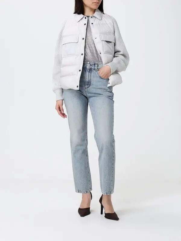 Brunello Cucinelli Down Jacket With Shirt Collar And Snap Closure - Grey