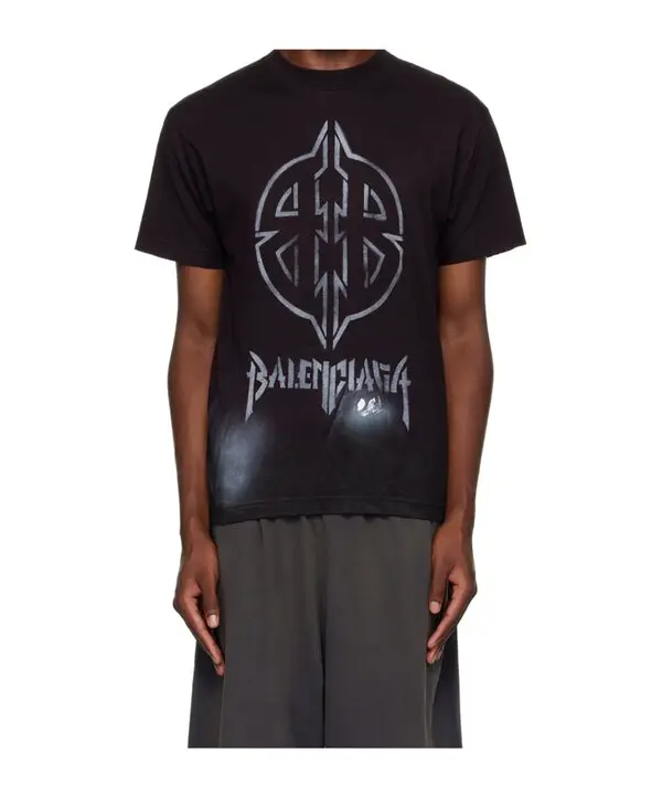 Balenciaga Bb Logo Printed Crewneck T-shirt - Black
