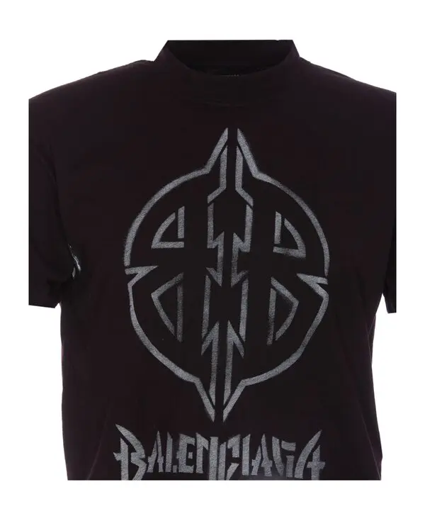 Balenciaga Bb Logo Printed Crewneck T-shirt - Black