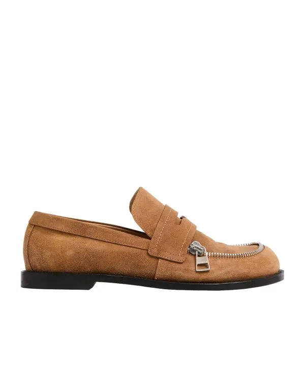 J.W.ANDERSON Suede Biker Moccasins With Zipper Detail - Ferruginous