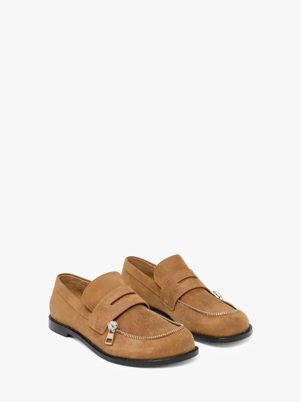 J.W.ANDERSON Suede Biker Moccasins With Zipper Detail - Ferruginous