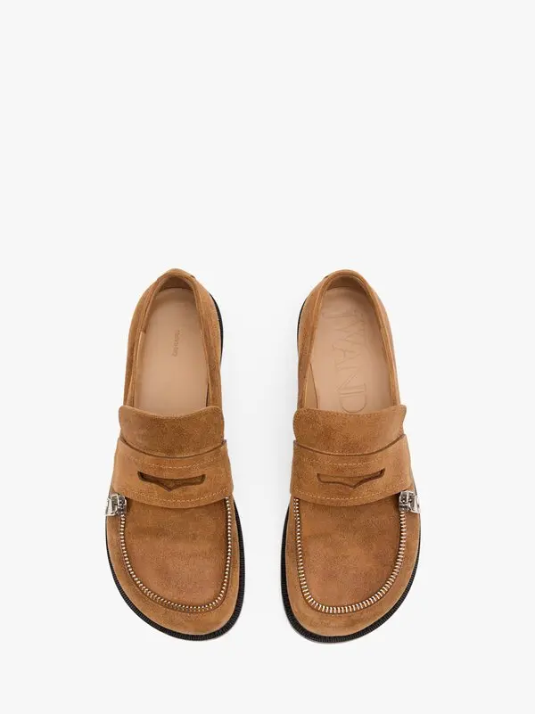 J.W.ANDERSON Suede Biker Moccasins With Zipper Detail - Ferruginous