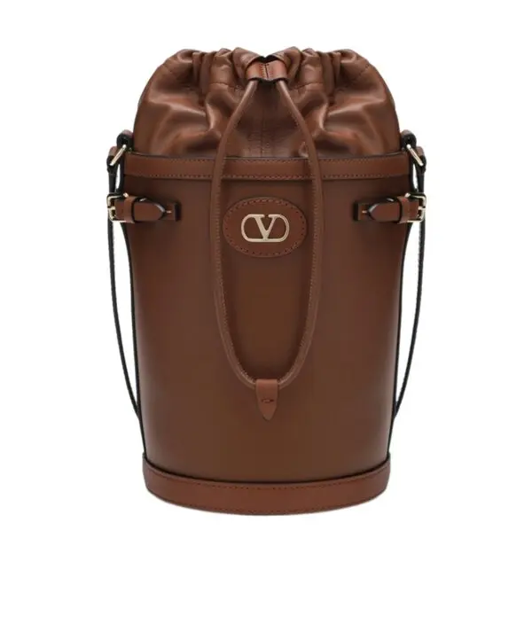 Valentino Garavani Antibes Vlogo Signature Drawstring Bucket Bag - Brown