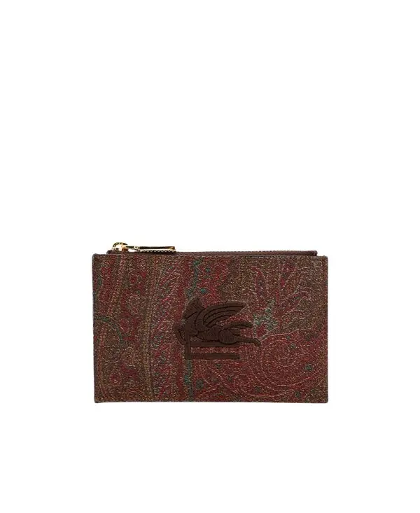Etro Pegaso Motif Embroidered Zipped Wallet - Red