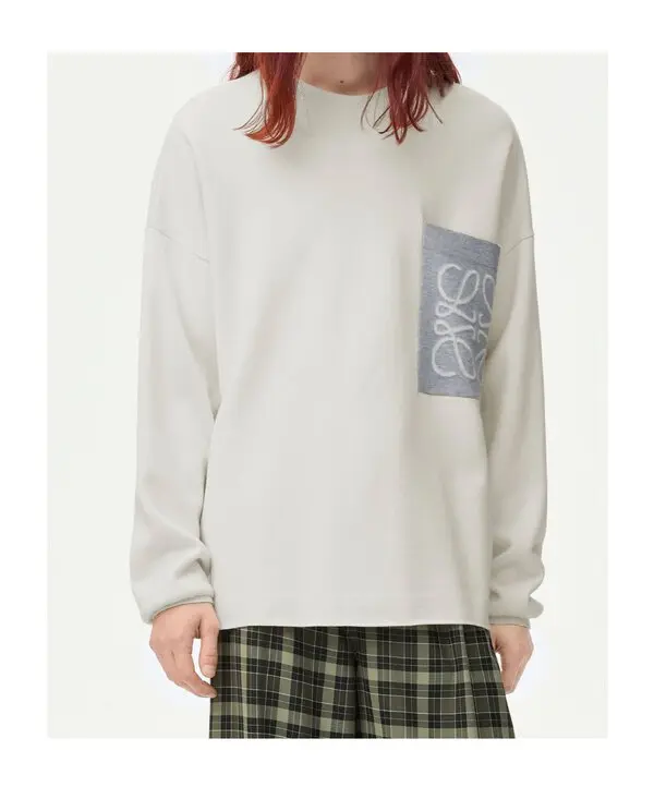 Loewe Anagram-patch Crew Neck Sweatshirt - Beige/gray