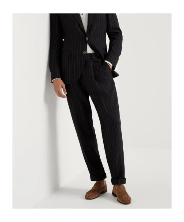 Brunello Cucinelli Chalk-stripe Linen Trousers