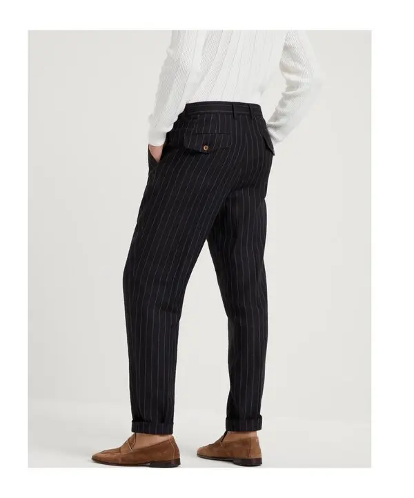 Brunello Cucinelli Chalk-stripe Linen Trousers