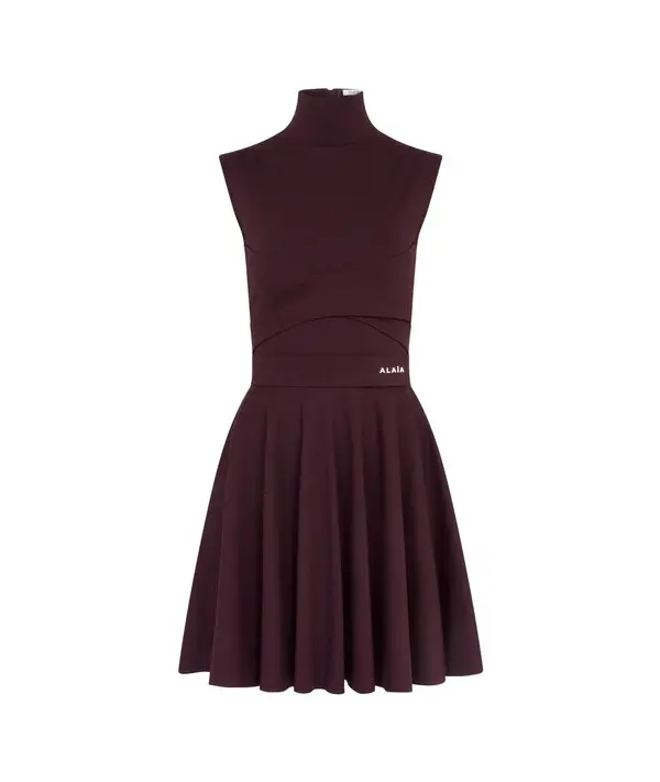 Alaïa Logo-embroidered Mock Neck Mini Dress