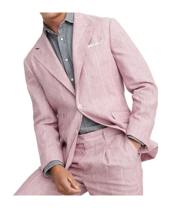 Brunello Cucinelli Pinstripe Linen Blazer - Pink