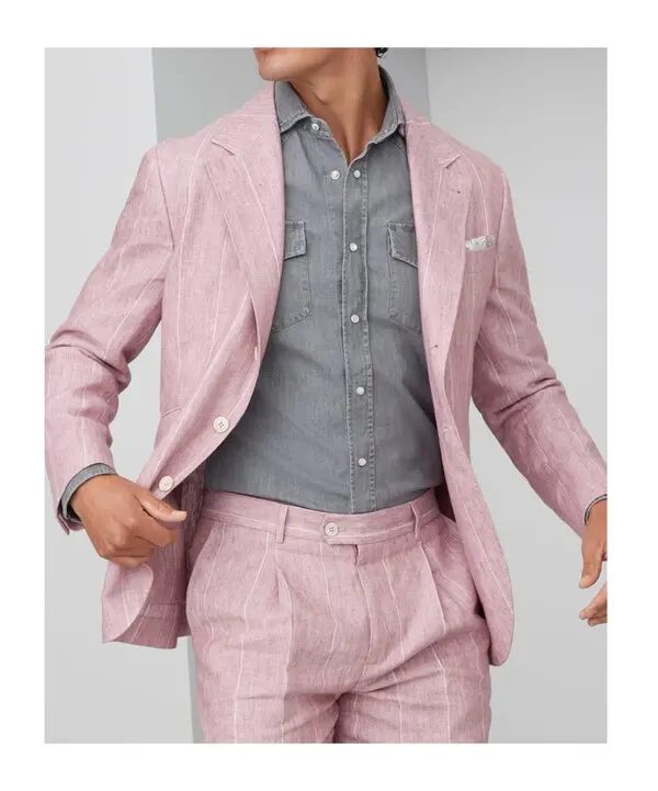 Brunello Cucinelli Pinstripe Linen Blazer - Pink