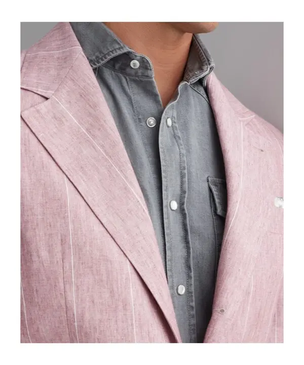 Brunello Cucinelli Pinstripe Linen Blazer - Pink