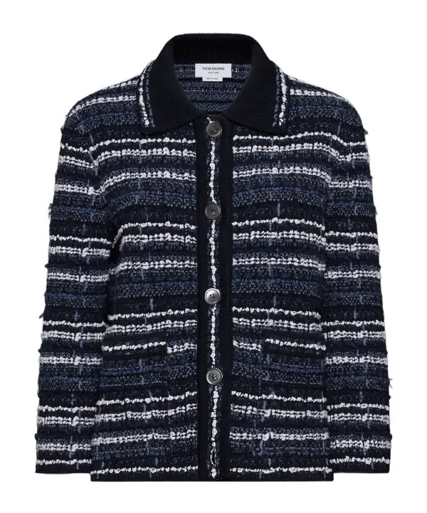 Thom Browne Bouclé Construction Tweed Jacket - Navy Blue