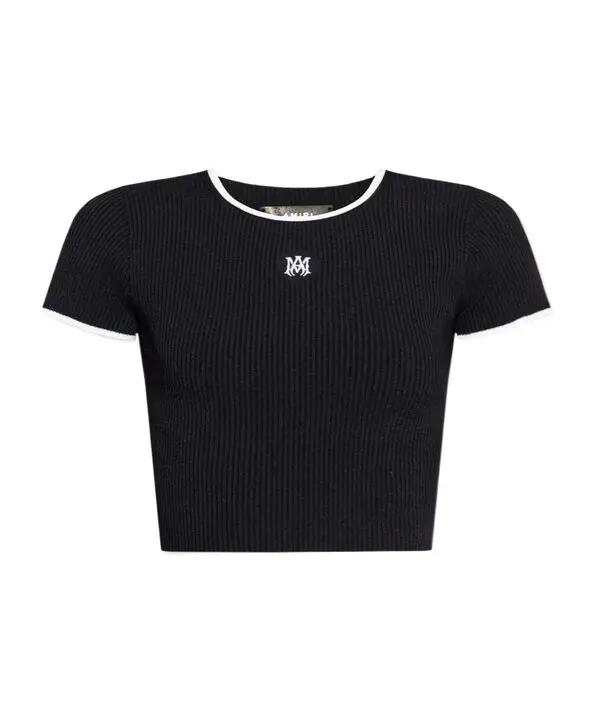 Amiri Ribbed Embroidered Logo Crop Top - Black
