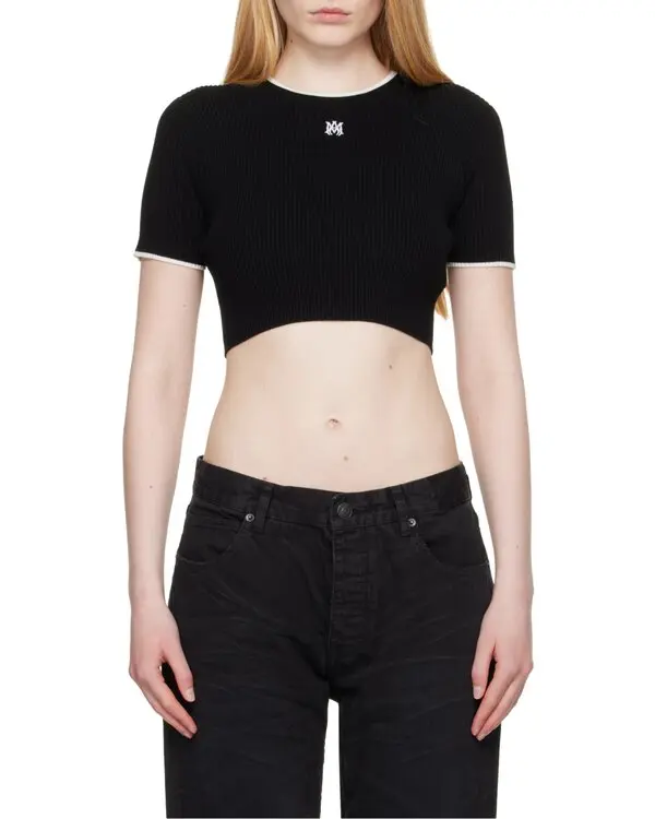 Amiri Ribbed Embroidered Logo Cropped Top - Black
