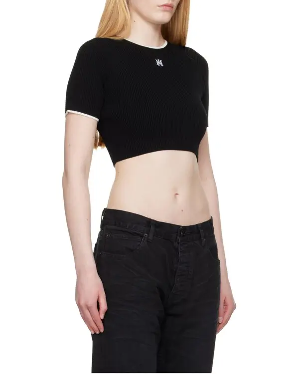 Amiri Ribbed Embroidered Logo Cropped Top - Black