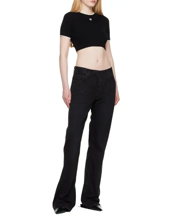Amiri Ribbed Embroidered Logo Cropped Top - Black