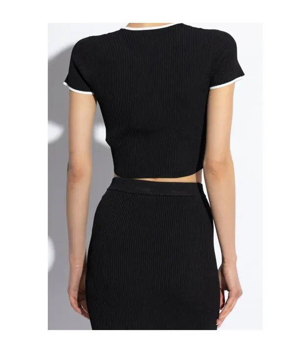 Amiri Ribbed Embroidered Logo Cropped Top - Black