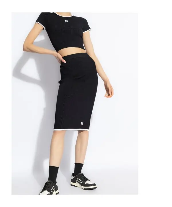 Amiri Ribbed Embroidered Logo Cropped Top - Black