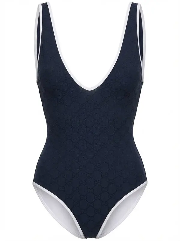 Gucci Logo Patterned V-neck One-piece Swimsuit - Black