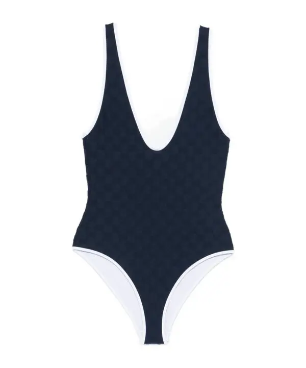 Gucci Logo Patterned V-neck One-piece Swimsuit - Black