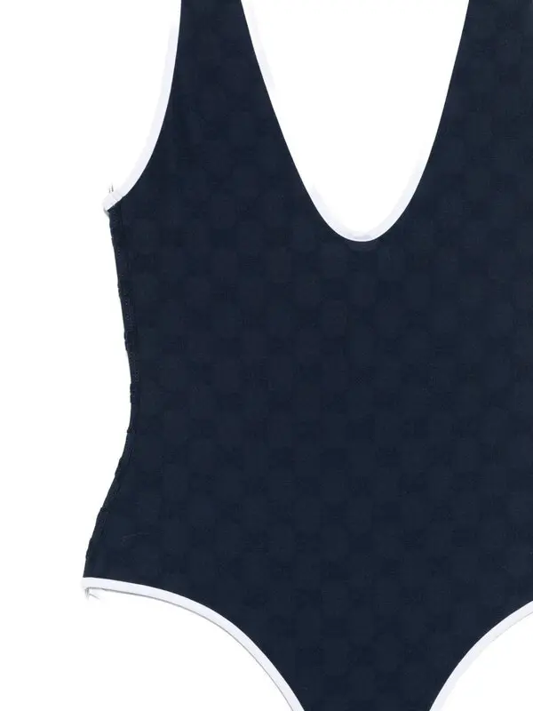 Gucci Logo Patterned V-neck One-piece Swimsuit - Black