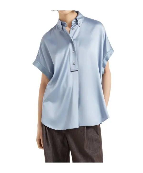 Brunello Cucinelli Short Sleeve Buttoned Blouse - Blue