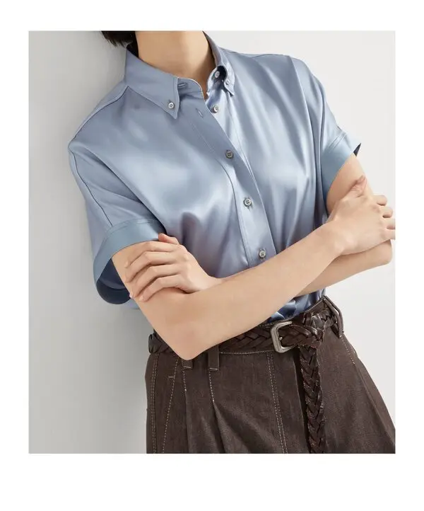 Brunello Cucinelli Short Sleeve Buttoned Blouse - Blue
