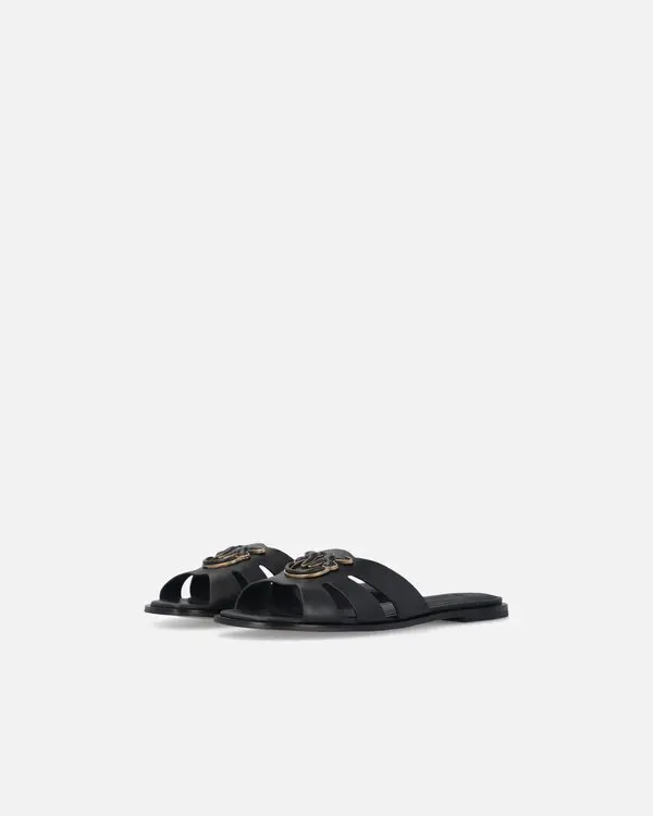 Pinko Love Birds Cut-out Flat Sandals - Black