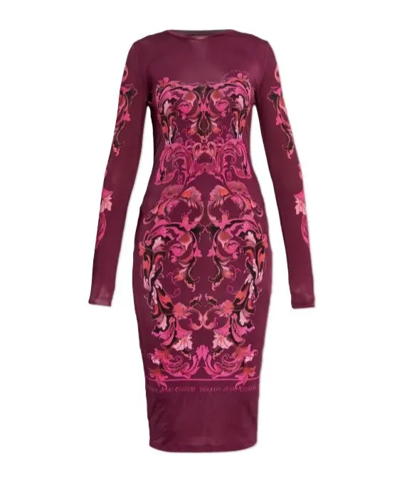 Versace Barocco Print Midi Dress - Purple