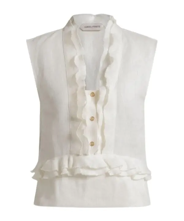 Alberta Ferretti Sleeveless Ruffled Blouse - White