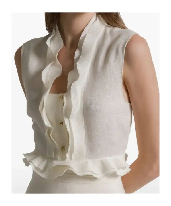 Alberta Ferretti Sleeveless Ruffled Blouse - White