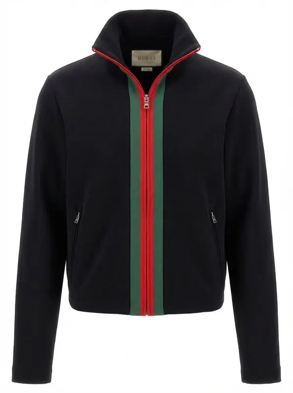 Gucci Stretch Nylon Zip Jacket With Web Intarsia