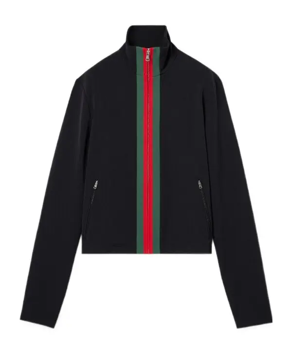 Gucci Stretch Nylon Zip Jacket With Web Intarsia