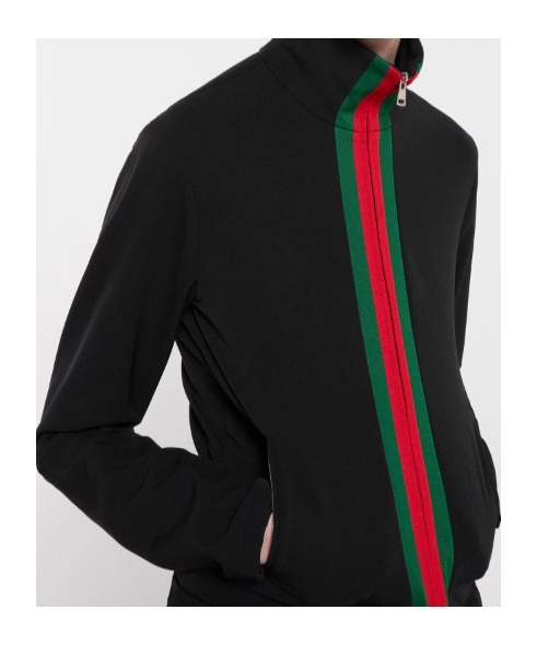 Gucci Stretch Nylon Zip Jacket With Web Intarsia