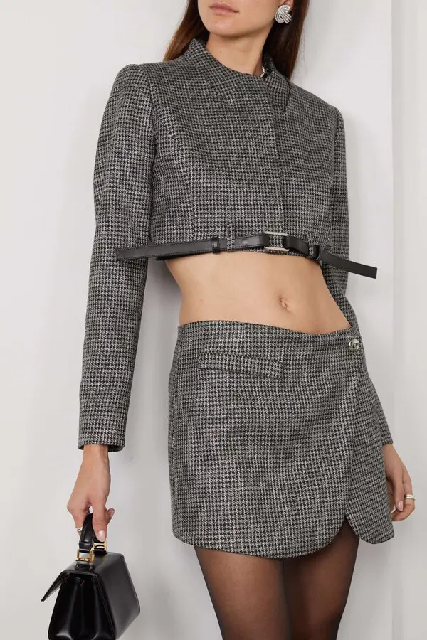 Coperni Checked Cropped Jacket With Belt Detail