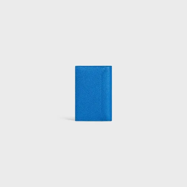 Celine Vertical Card Holder In Grained Calfskin